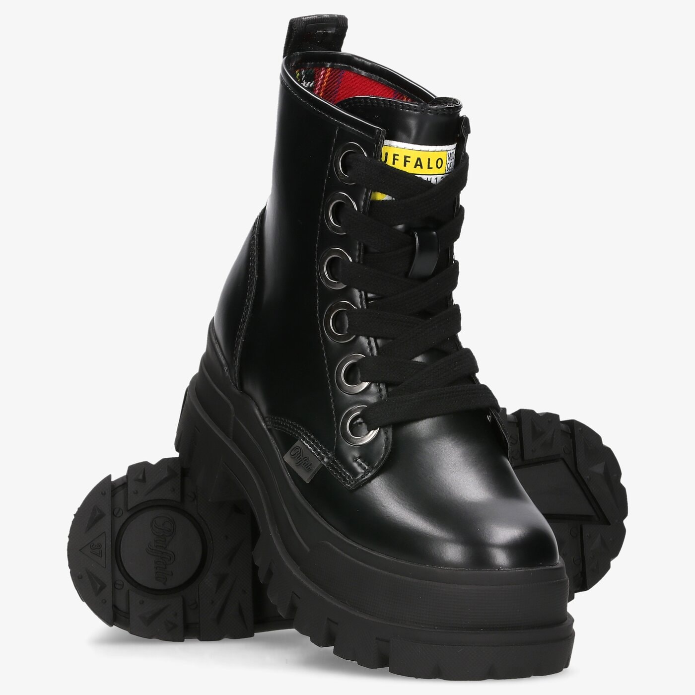 BUFFALO ASPHA LACE UP HI kolor CZARNY (1622049) - Kobieta - Trapery w ...